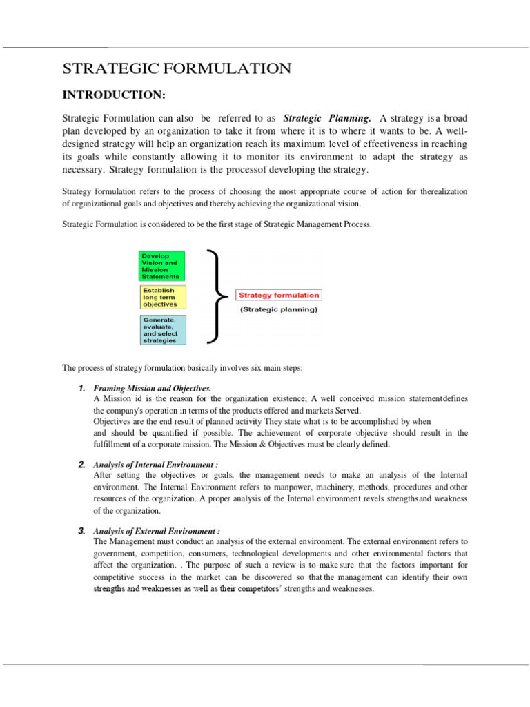 Strategic Formulation Notes | PDF | Strategic Management | Swot Analysis