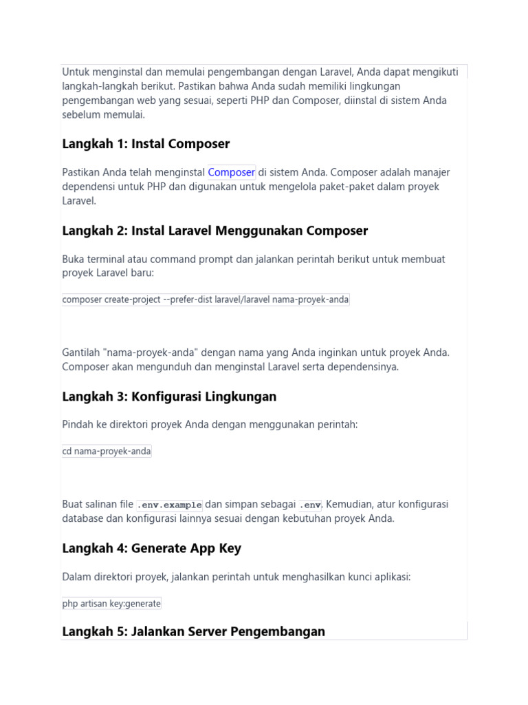 Panduan Instalasi Laravel untuk Pemula | PDF