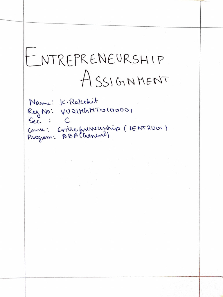 Entrepreneurship Assignment-1 | PDF