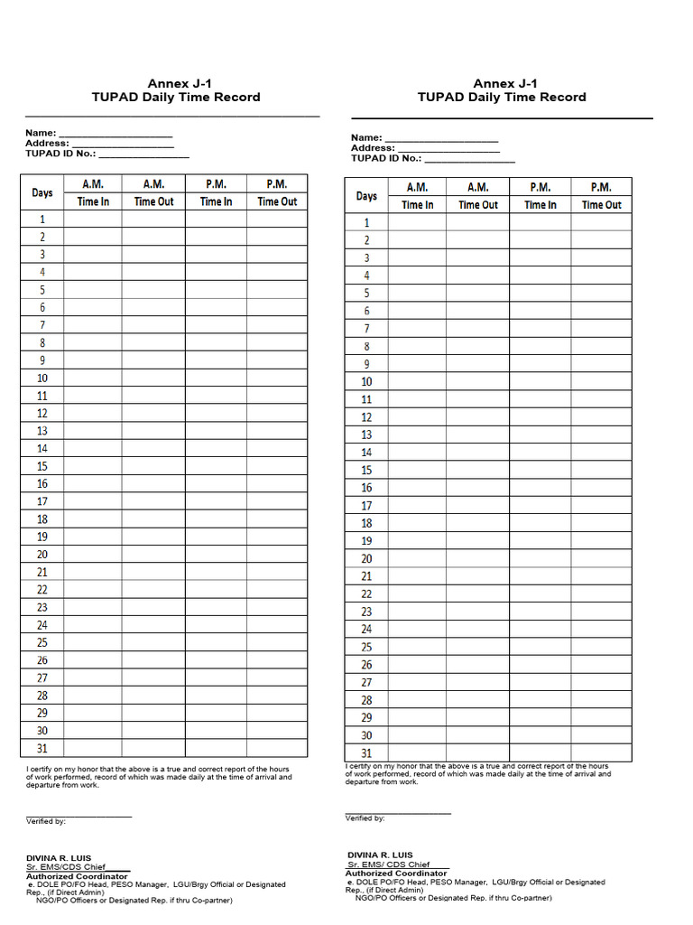 TUPAD DTR.doc Editted | PDF
