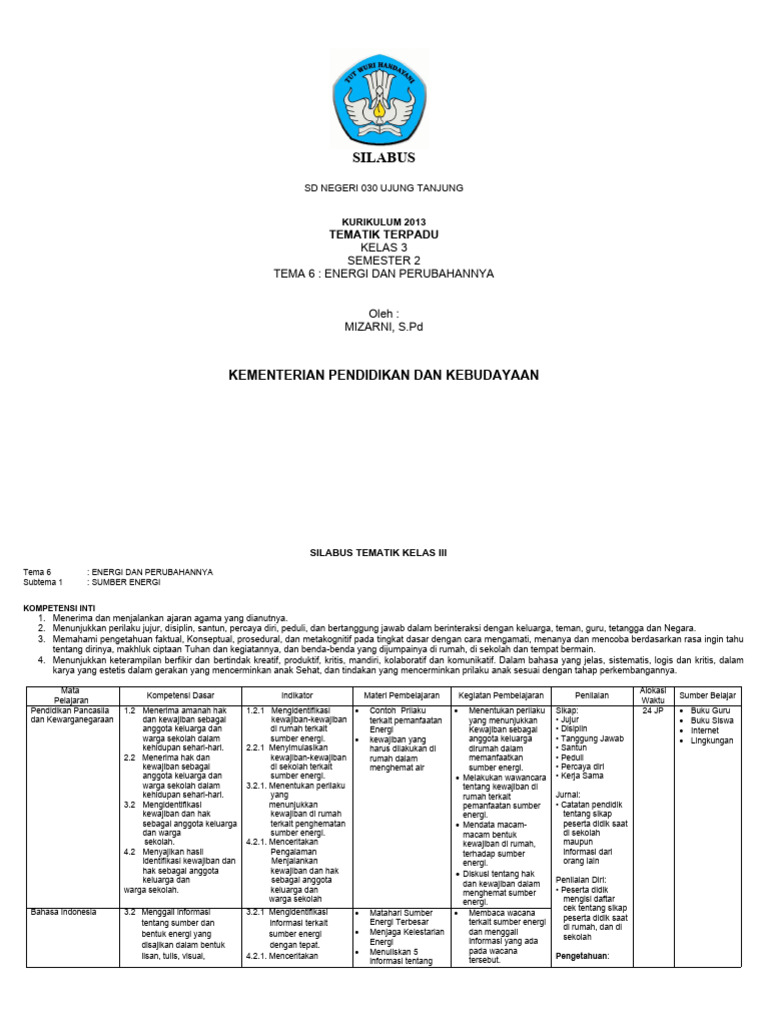 Silabus Kelas 3 Tema 6 | PDF | Karier & Perkembangan