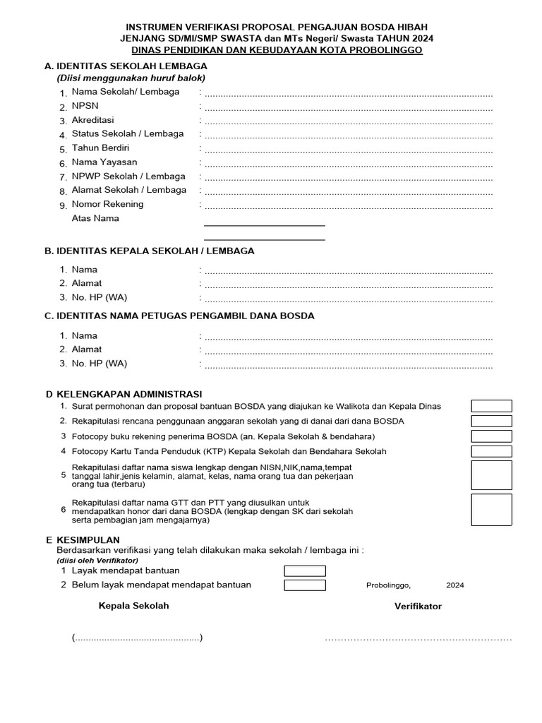 Verifikasi Proposal BOSDA 2024 Probolinggo | PDF