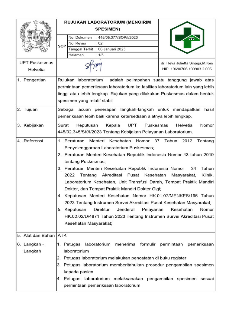 3.9.1.c. Sop Rujukan Laboratorium (Mengirim Spesimen) ) | PDF