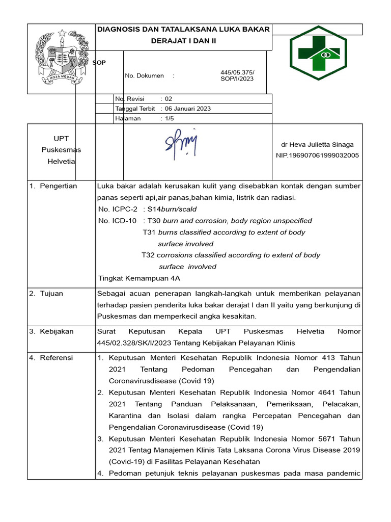 SOP - DIAGNOSIS - DAN - TATALAKSANA - LUKA - BAKAR - DERAJAT - I - DAN ...