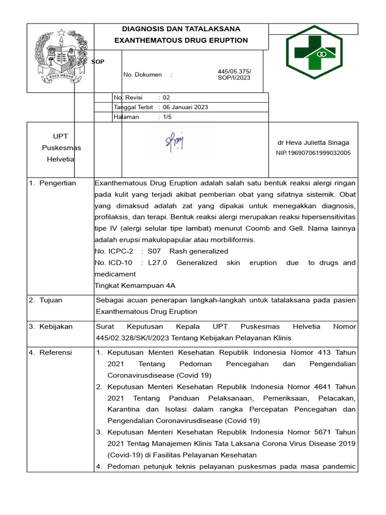Sop Diagnosis Dan Tatalaksana Exanthematous Drug Eruption | PDF