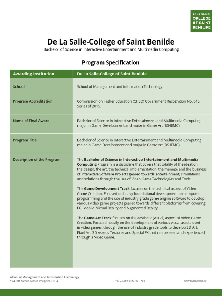 (BS-IEMC) Program Specification | PDF | Multimedia | 3 D Computer Graphics