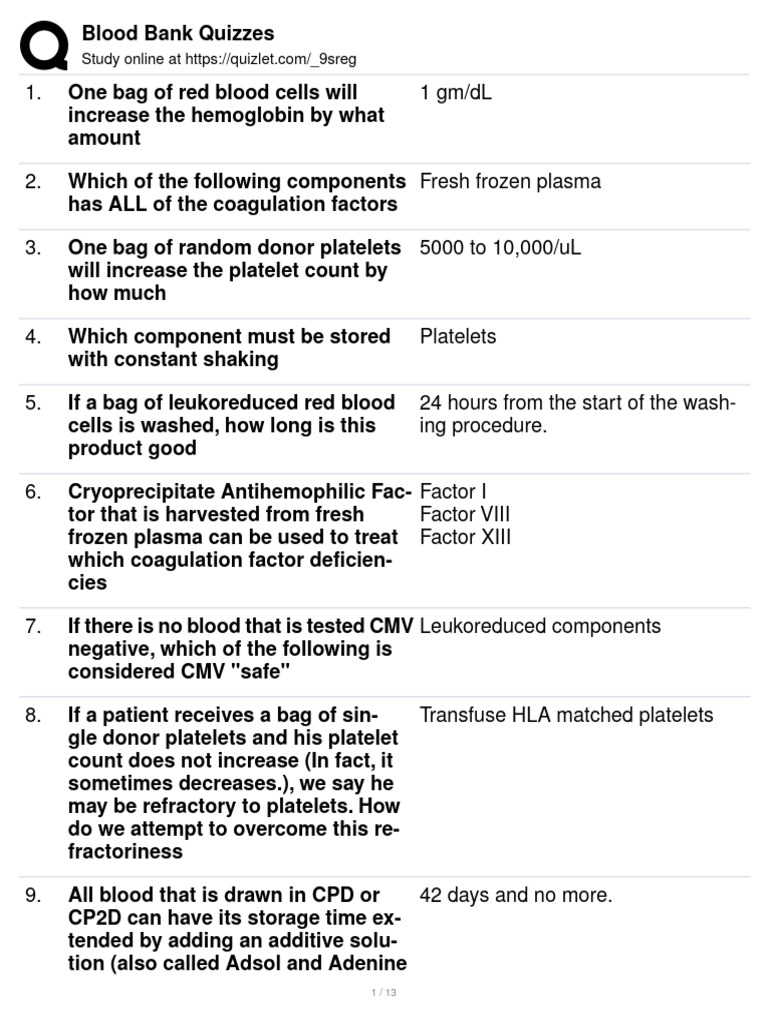 Blood Bank Quiz | PDF | Blood Type | Blood Donation