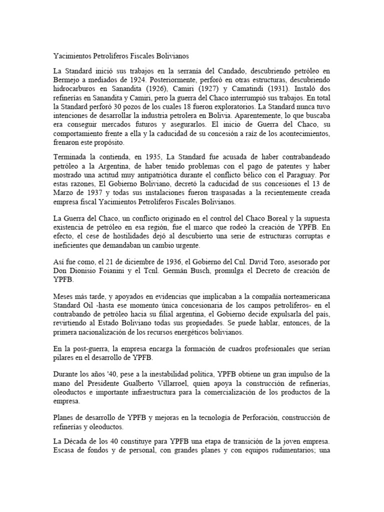 Historia-de-Ypfb | PDF | Petróleo