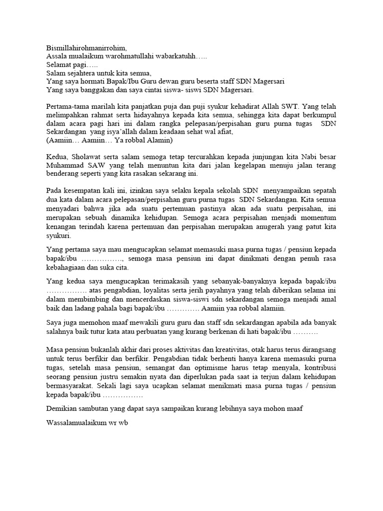 Sambutan Kepala Sekolah Purna Tugas Guru | PDF