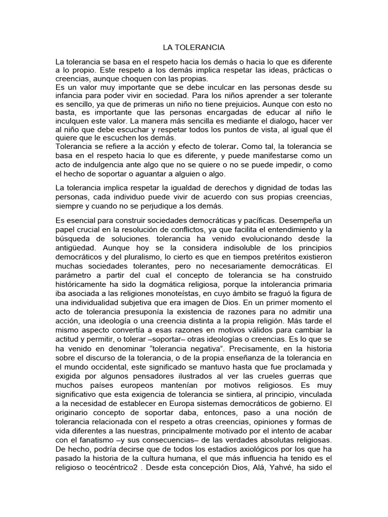 LA TOLERANCIA | PDF | Tolerancia | Teorías filosóficas