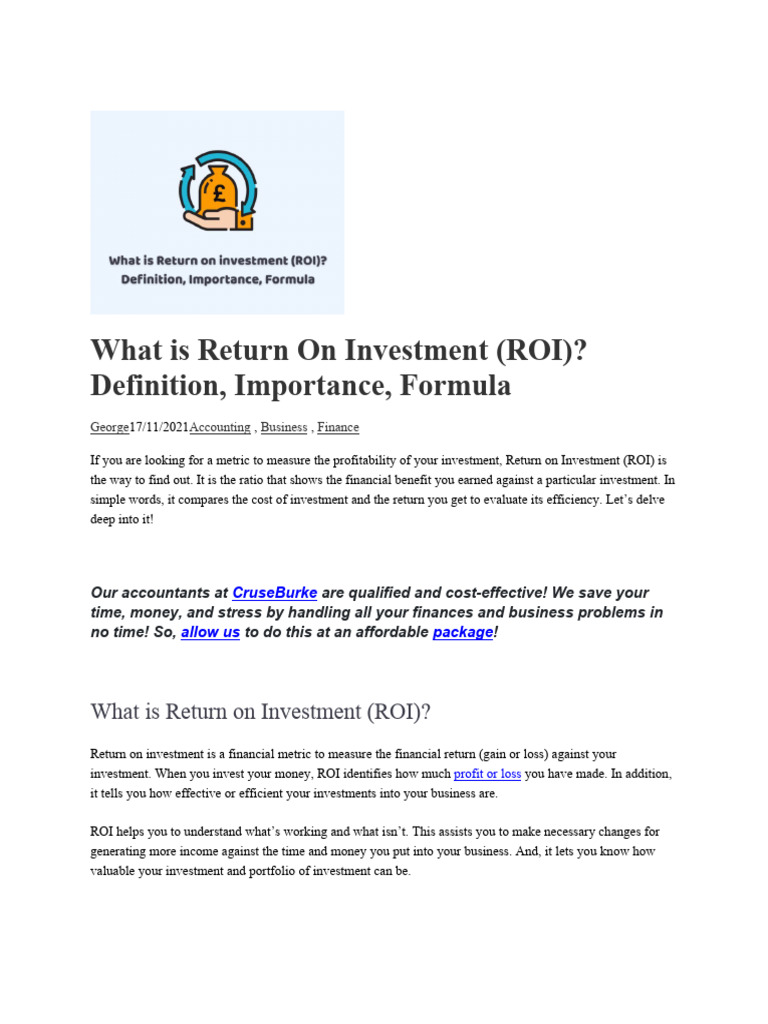 Return On Investment | PDF