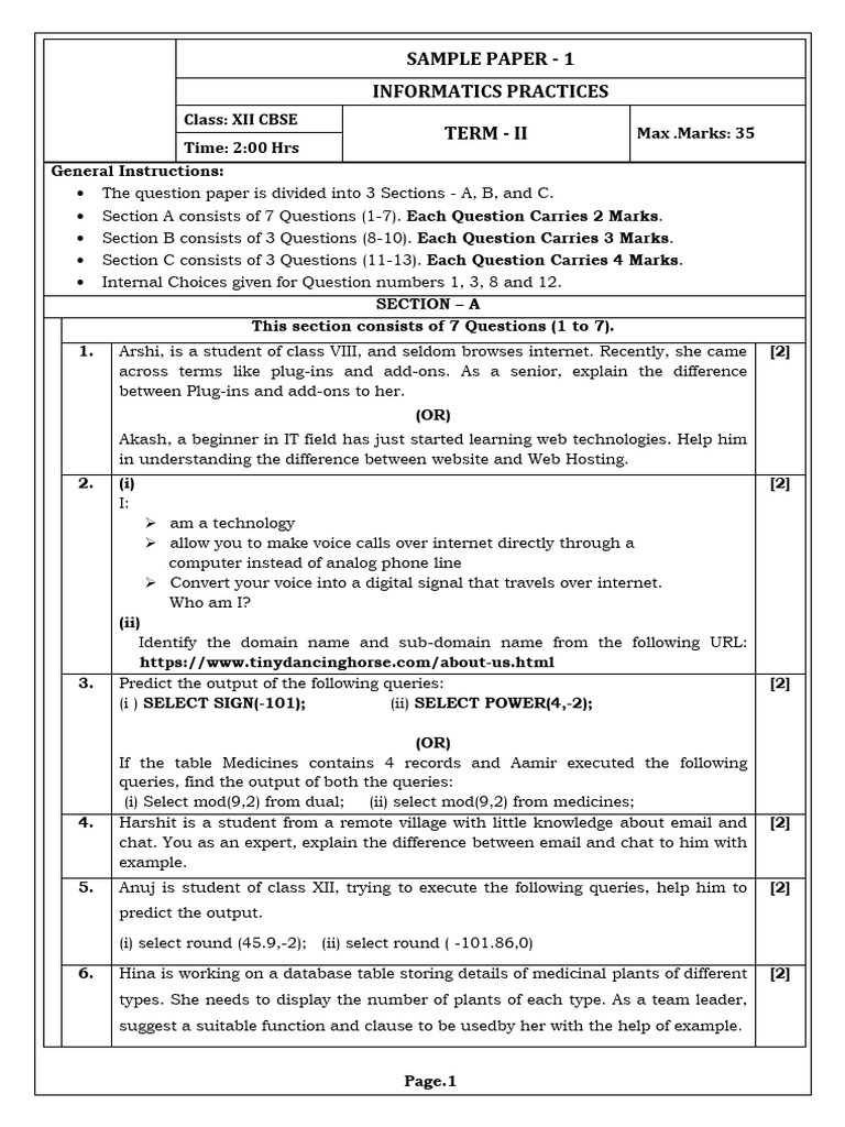 Class Xii Ip - 10 Sample Papers | PDF | Computer Network | Network Switch