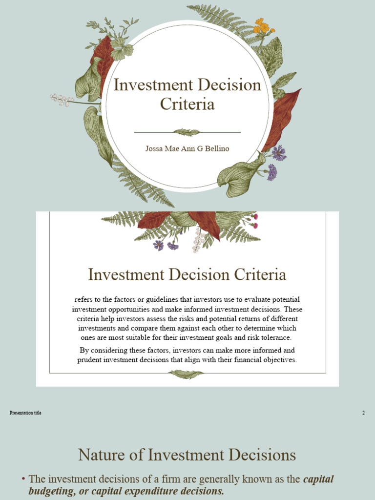 Investment Criteria for Firms | PDF | Net Present Value | Investing