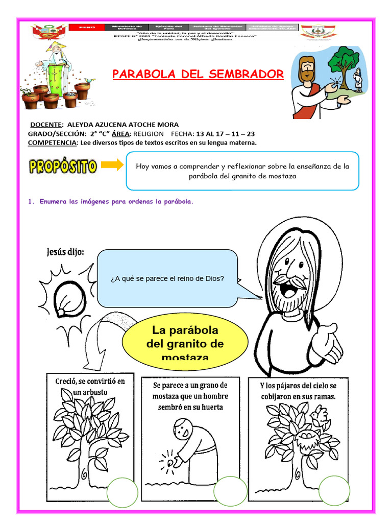 FICHA DE RELIGION LA PARABOLA DEL GRANITO DE MOSTAZA | PDF | Parábolas ...