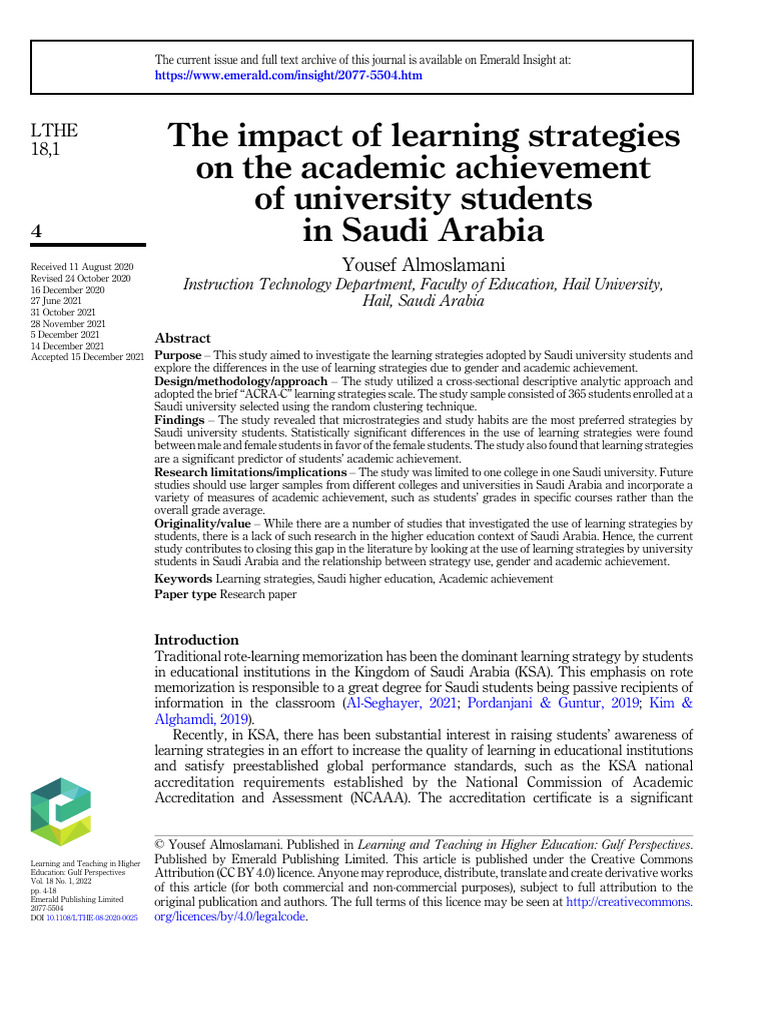 10 1108 - Lthe 08 2020 0025 | PDF | Learning | Metacognition