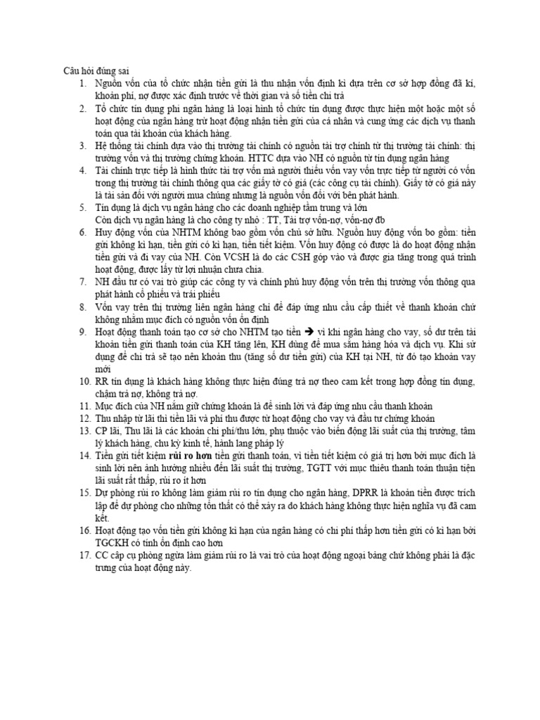 Đúng Sai - Phân Tích NHTM | PDF