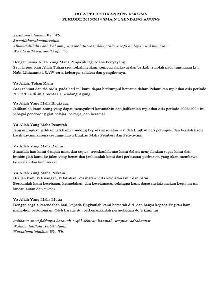 Doa Pelantikan | PDF | Agama & Spiritualitas