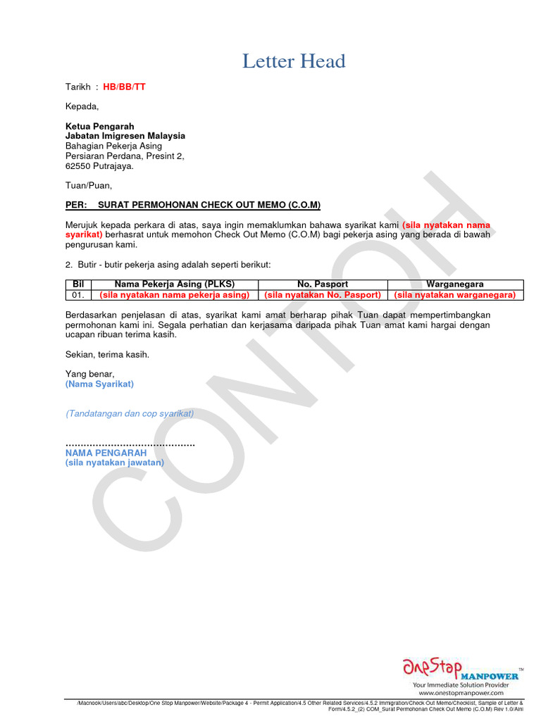 Surat-Permohonan-Check-Out-Memo-C.O.M | PDF