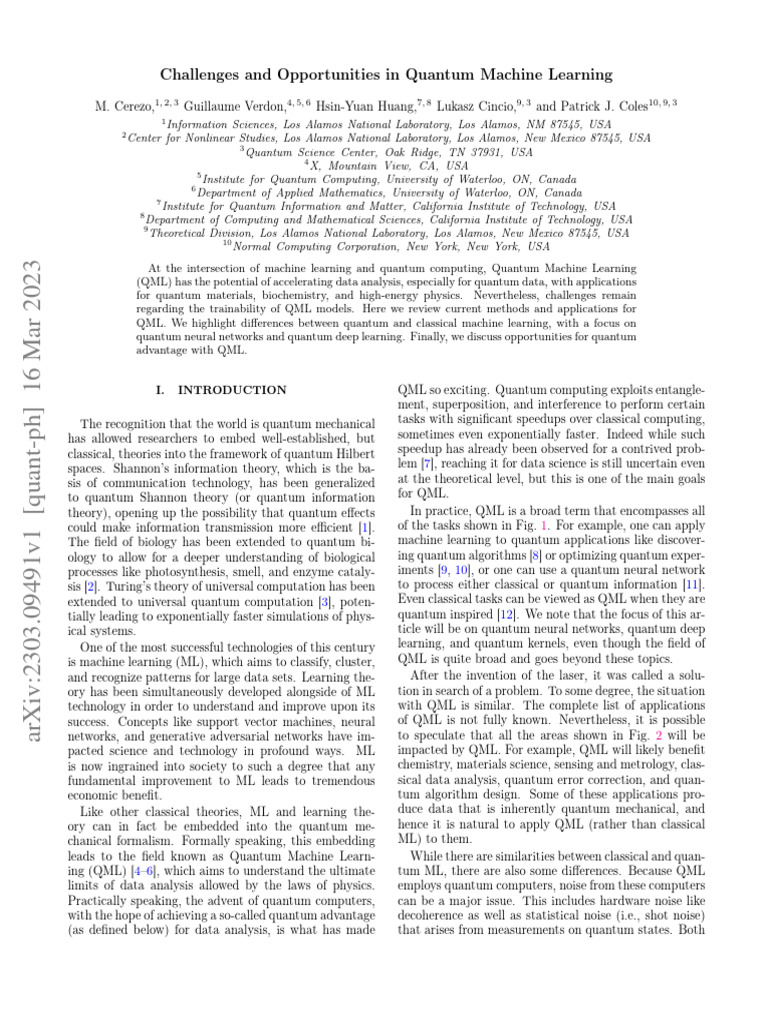 Challenges and Opportunities in Quantum Machine Learning | Download ...