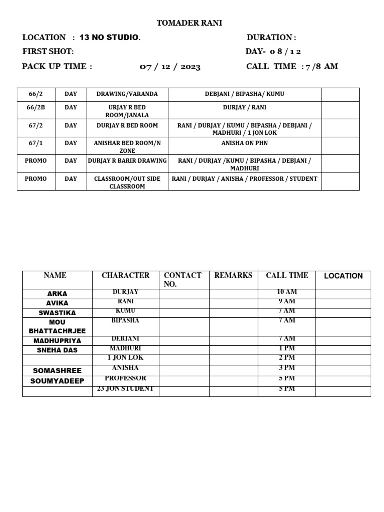 Tomader Rani Cast and Schedule Details | PDF