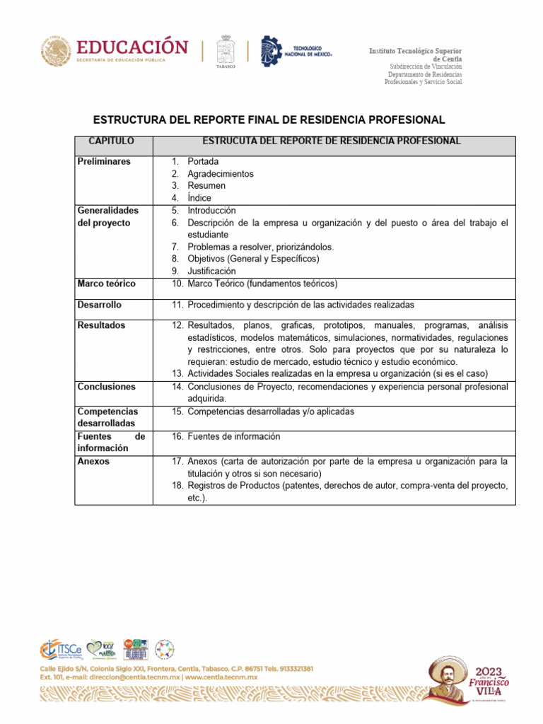 DG2M-014 Estructura Del Reporte Final de Residencia Profesional Rev.04-090123 | PDF