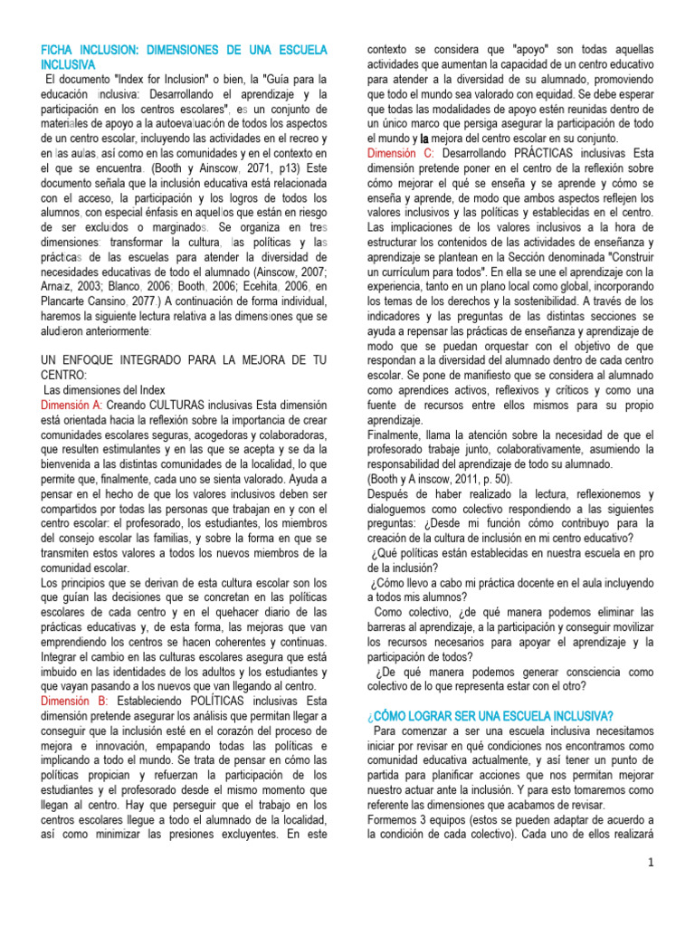 Ficha Inclusion | PDF | Inclusión (Educación) | Aprendizaje