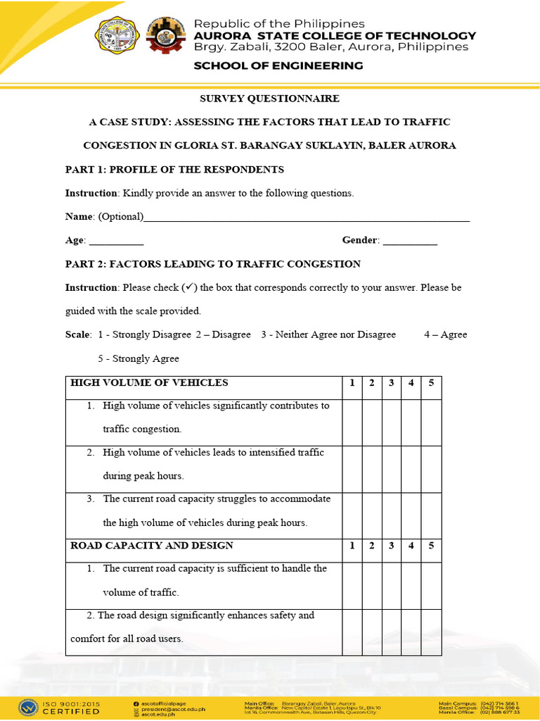 survey-questionnaire | PDF | Traffic | Road