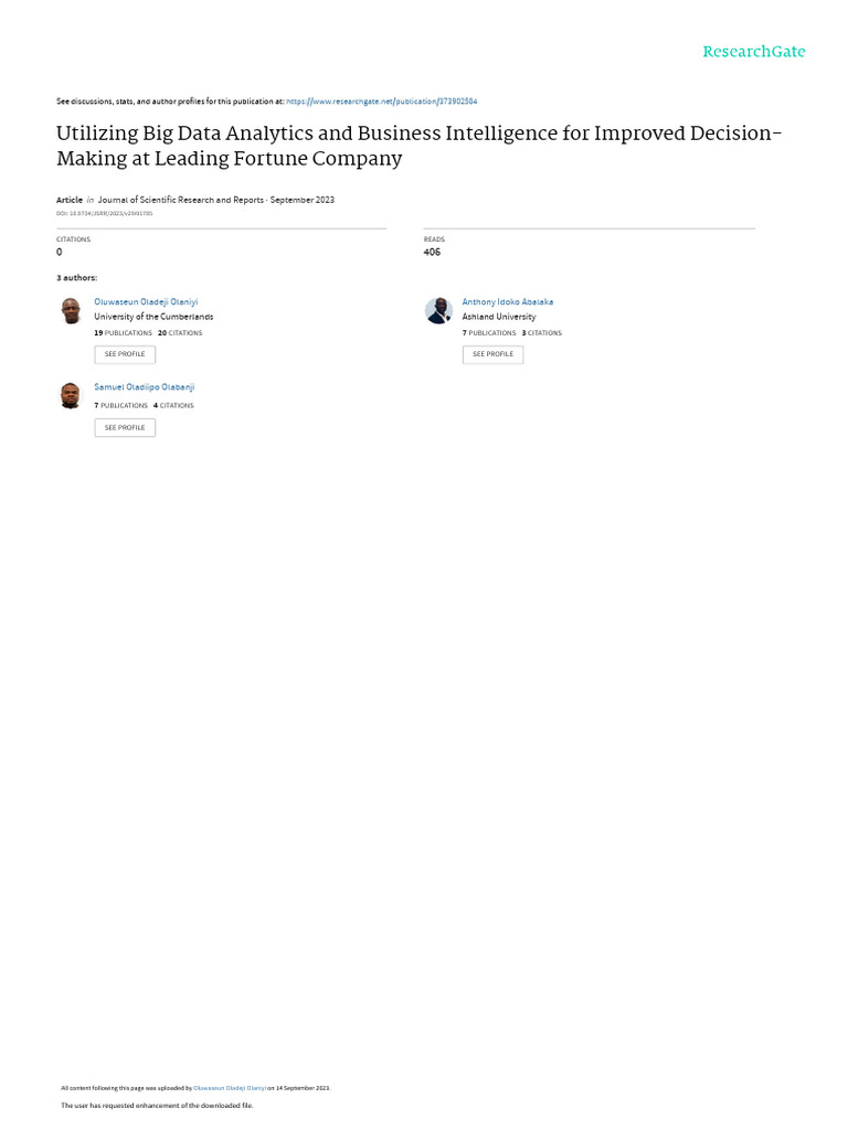 Utilizing Big Data Analytics and Business Intelligence For Improved ...