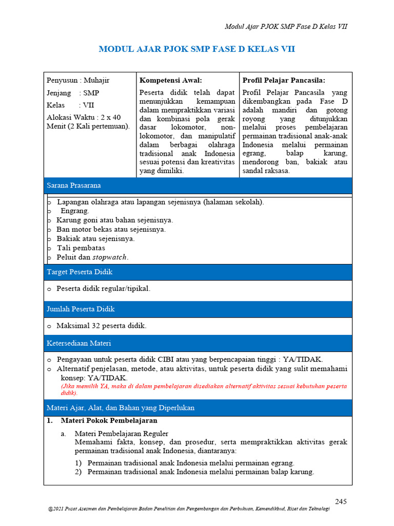 09 Modul Ajar Permainan Tradisional - 27 - 07 - 2021 | PDF