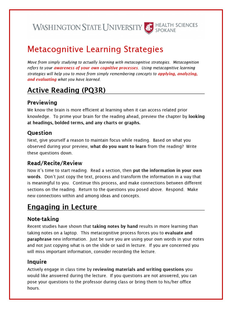 Metacognitive Learning Strategies 2.0 | PDF | Metacognition | Information