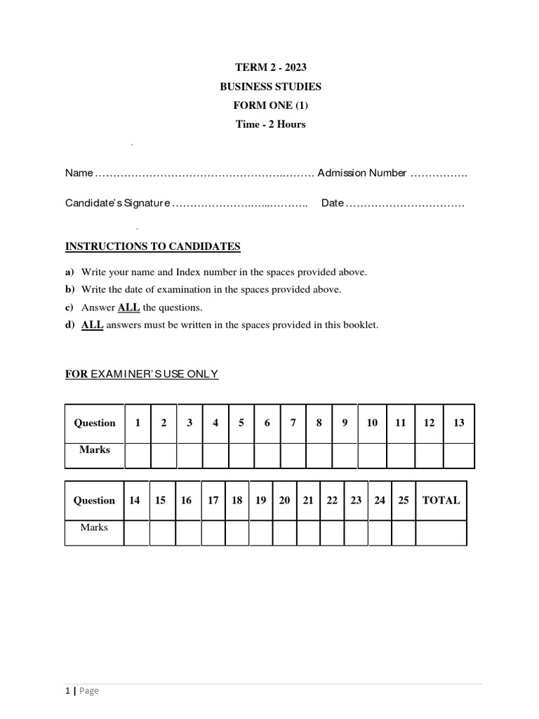 2023 Business Studies F1 QS T2 Exam Teacher - Co .Ke | PDF | Business Economics | Business