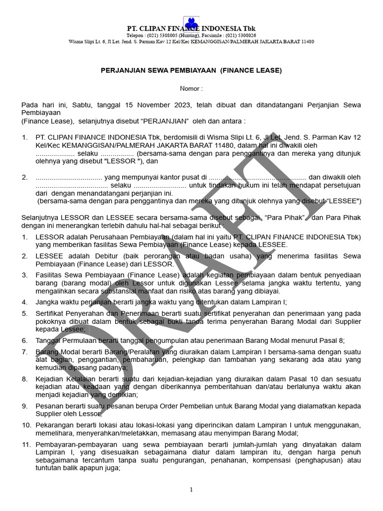 Contoh Perjanjian Leasing | PDF
