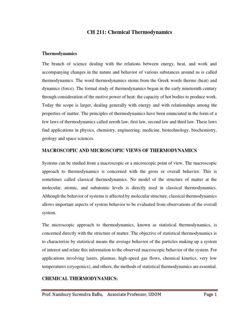 1.CH 211 Intraduction | PDF | Thermodynamics | Chemical Thermodynamics
