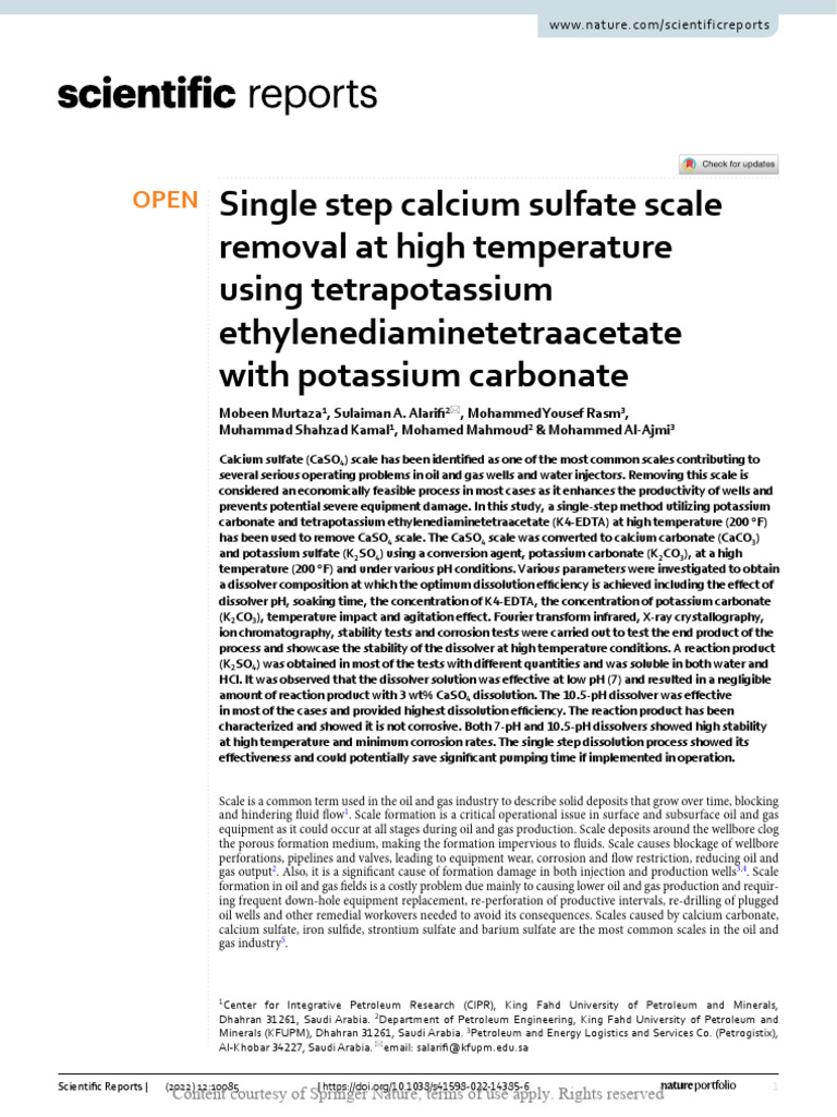 Calcium Sulfate Scale Removal Method | PDF | Solubility | Acid