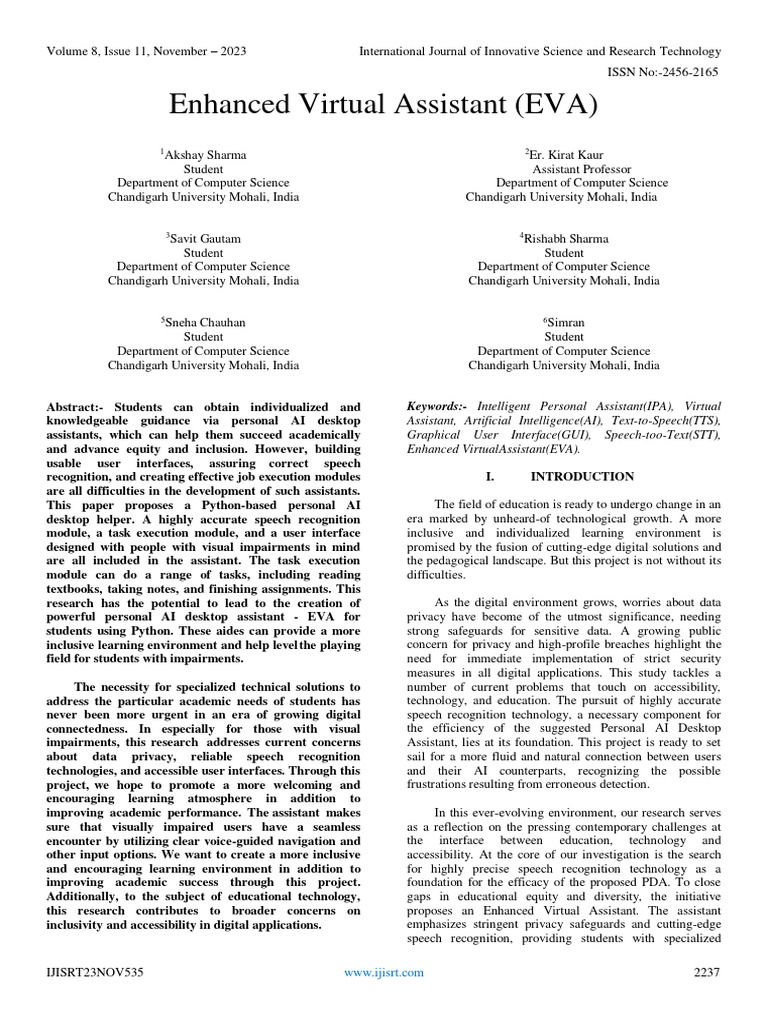 Enhanced Virtual Assistant (EVA) | PDF | Speech Recognition ...