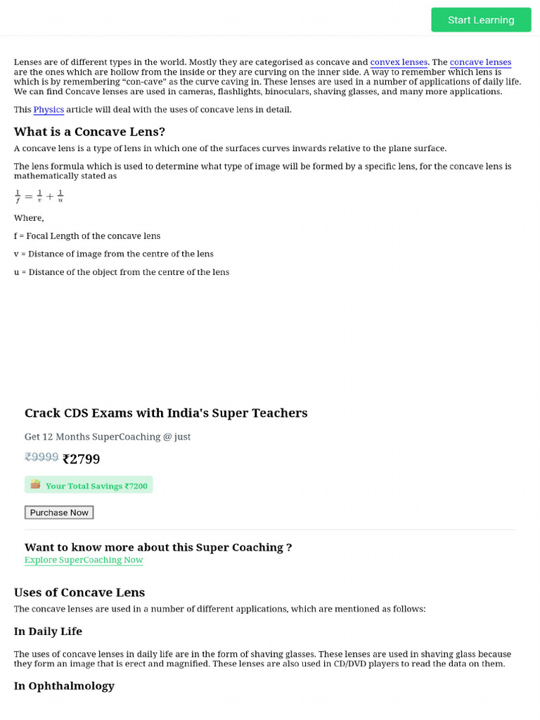 Uses of Concave Lens - Learn All Real-Life Applications Here. | PDF