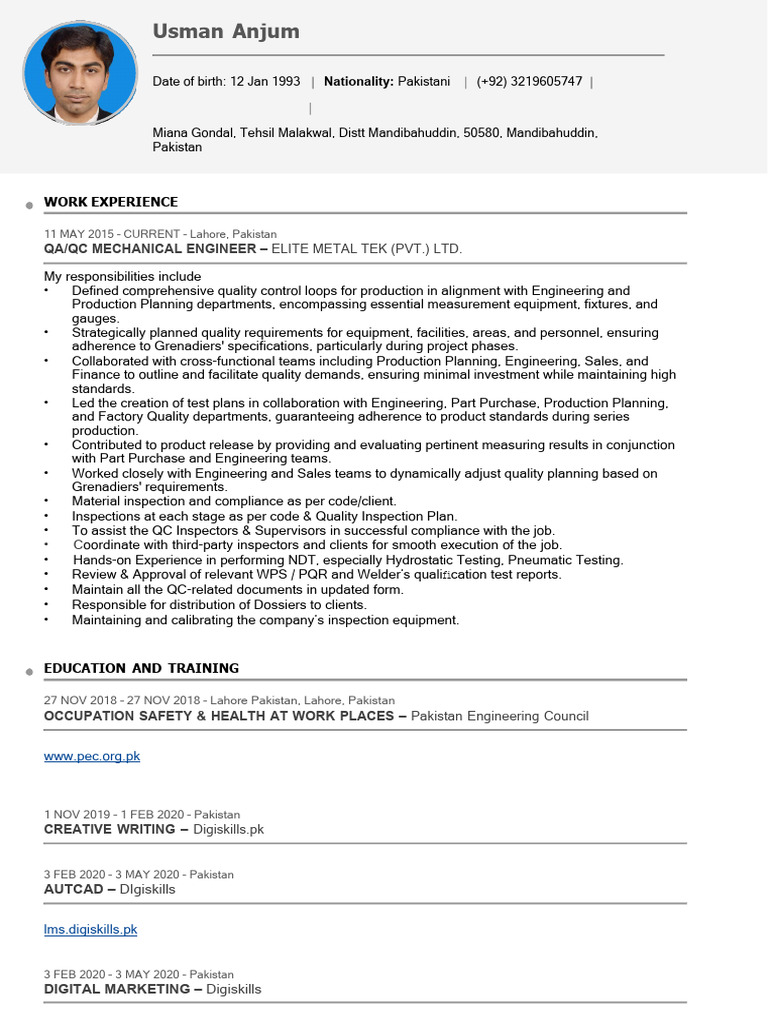 Usman CV Qaqc 1 | Download Free PDF | Welding | Construction