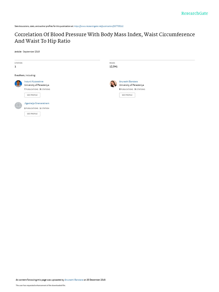 Correlation of Blood Pressure With Body Mass Index Waist Circumference and Waist To Hip Ratio ...