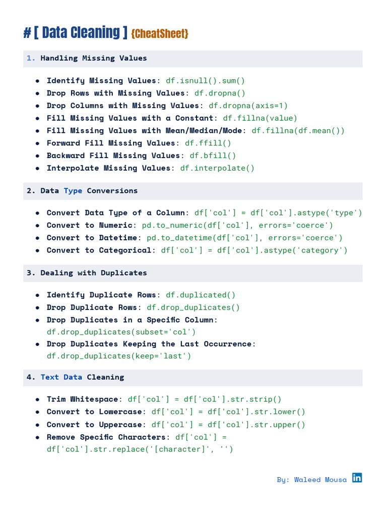 Data Cleaning - Cheatsheet | PDF | Information Technology | Data