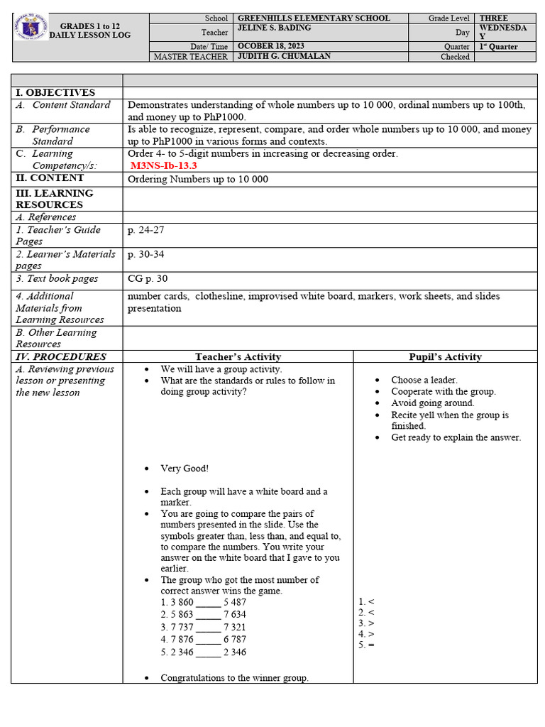 Grade 3 1st-Quarter-COT-Math | PDF