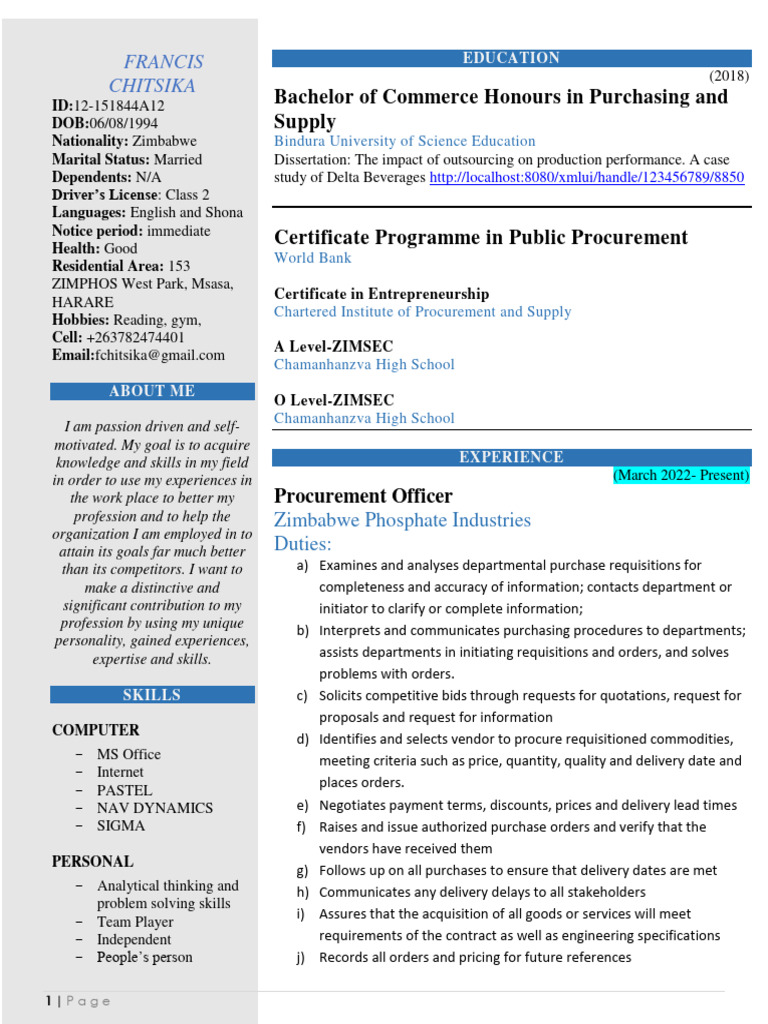 Francis Chitsika CV 2022 | PDF