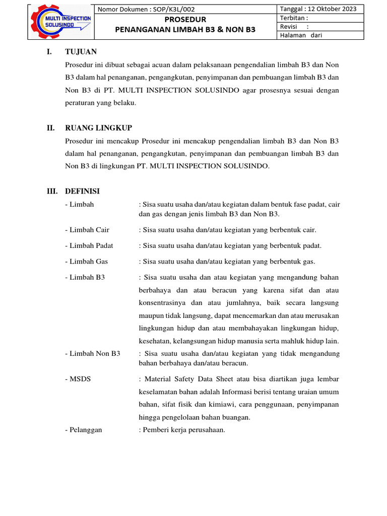 SOP Penanganan LB3 Dan NLB3 | PDF | Griya & Taman | Teknologi & Rekayasa
