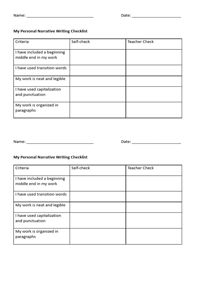 Narrative Checklist | PDF | Career & Growth | Language Arts & Discipline