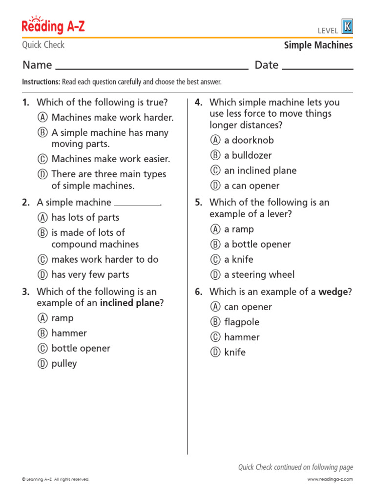 Simple Machines - Assessment | PDF