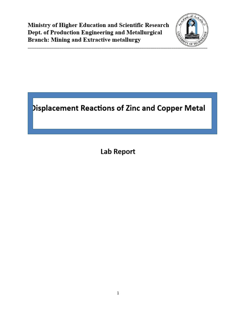 Zinc-Copper Displacement Reaction Lab Report | PDF | Redox | Solvent