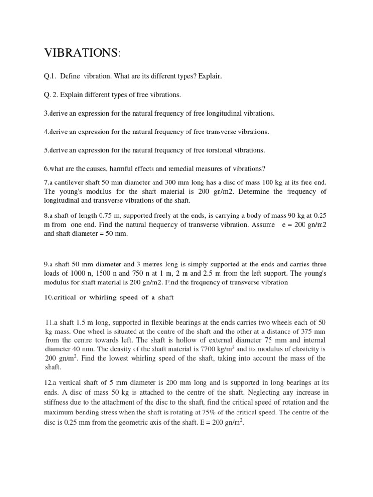 Important Questions For Vibrations | PDF