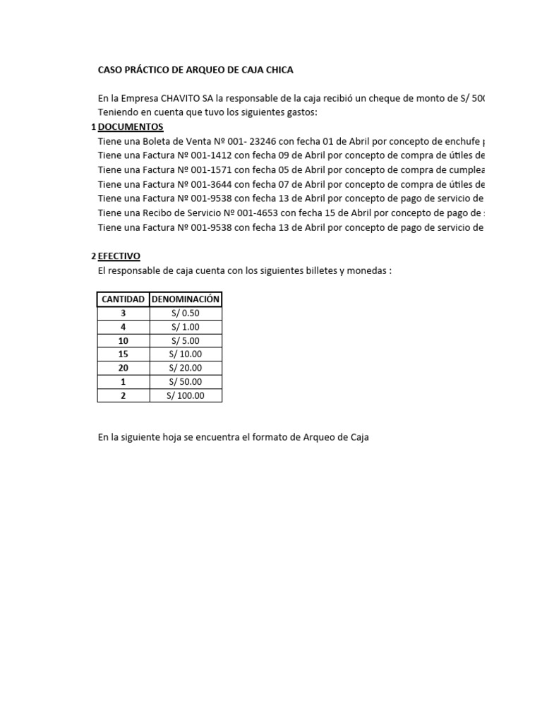 Arqueo de Caja Chica | PDF
