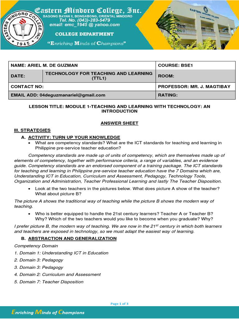 Module 1 Lesson 1-Teaching and Learning With Technology-An Introduction | PDF | Educational ...