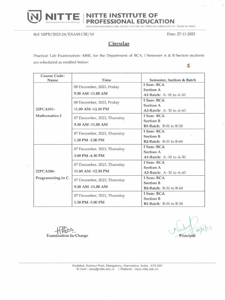 BCA - Practical Lab Examination - I Sem | PDF