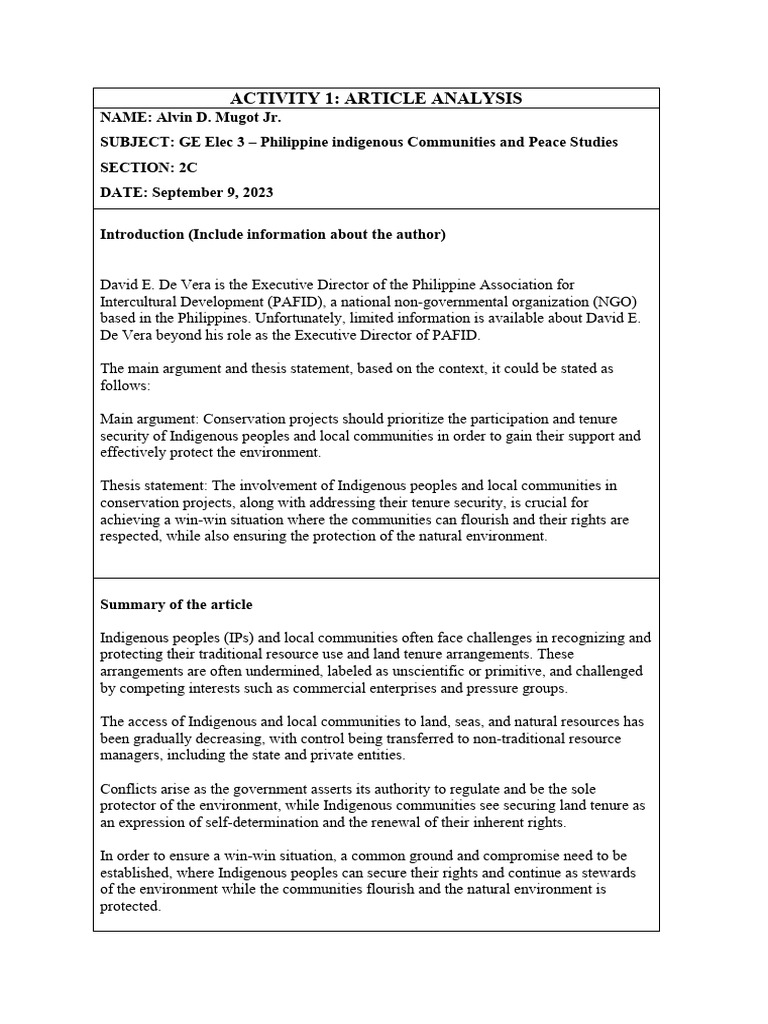 ACTIVITY 1 - IPs | PDF | Indigenous Peoples | Empowerment